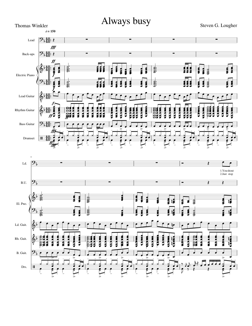 Always busy Sheet music for Piano, Vocals, Guitar, Bass guitar & more ...