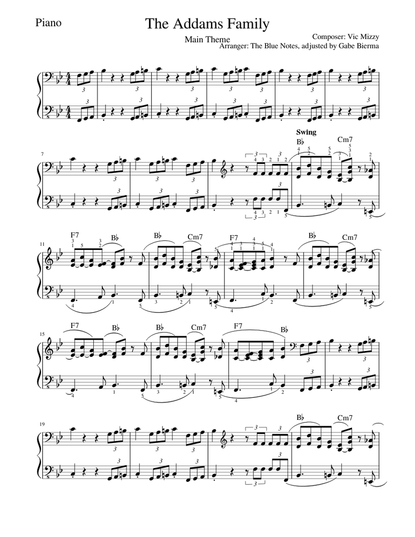 The Addams Family – Victor Mizzy The Addams Familiy bewerkt Sheet music ...
