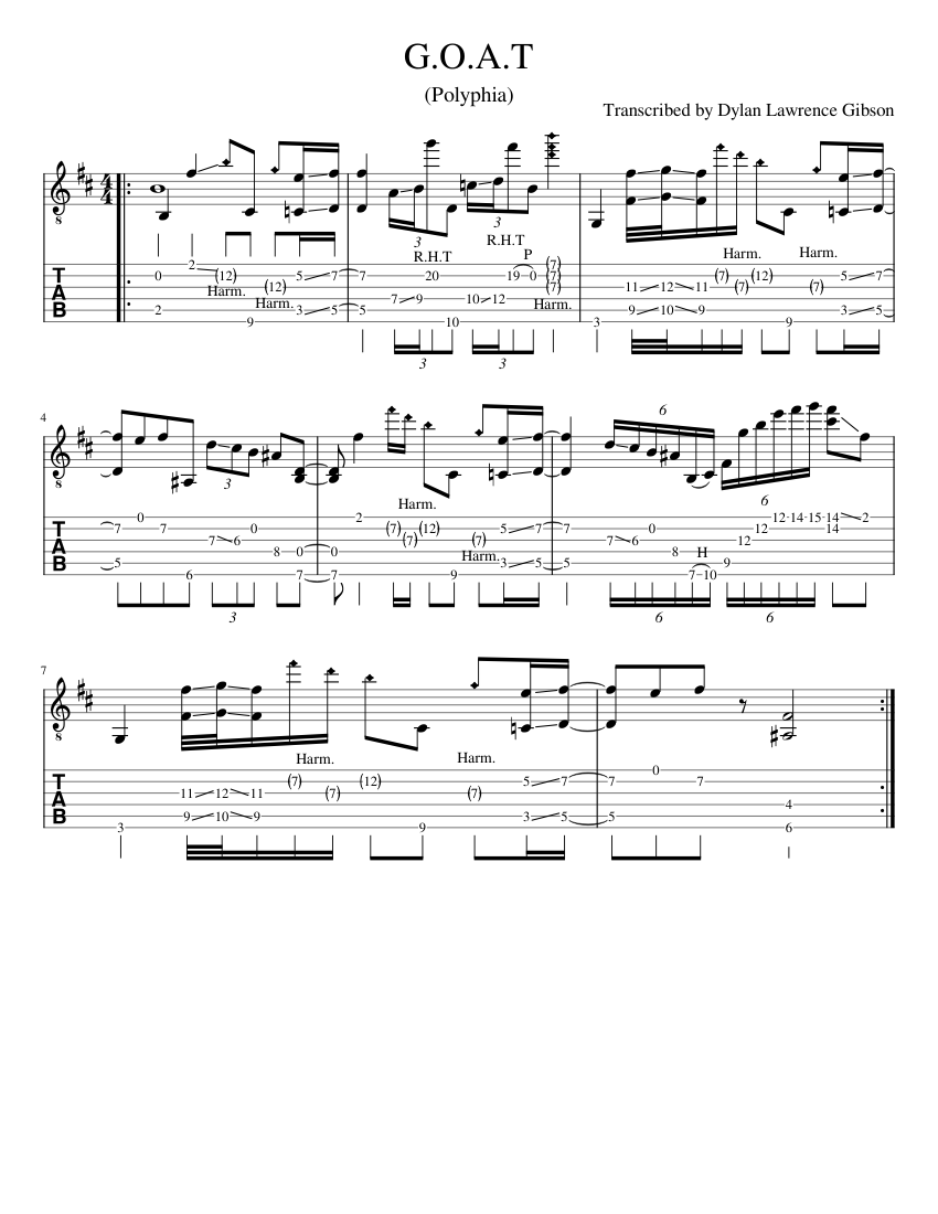 Polyphia - G.O.A.T (Intro + Riff Tablature) Sheet music for Guitar ...