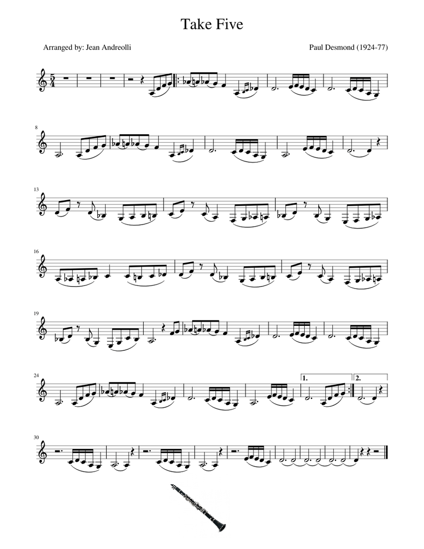 Take Five for clarinet Sheet music for Clarinet in b-flat (Solo ...
