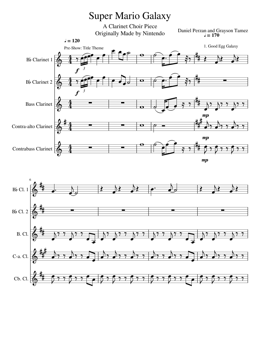Super Mario Galaxy for Clarinet Choir Sheet Music for Clarinet in b ...