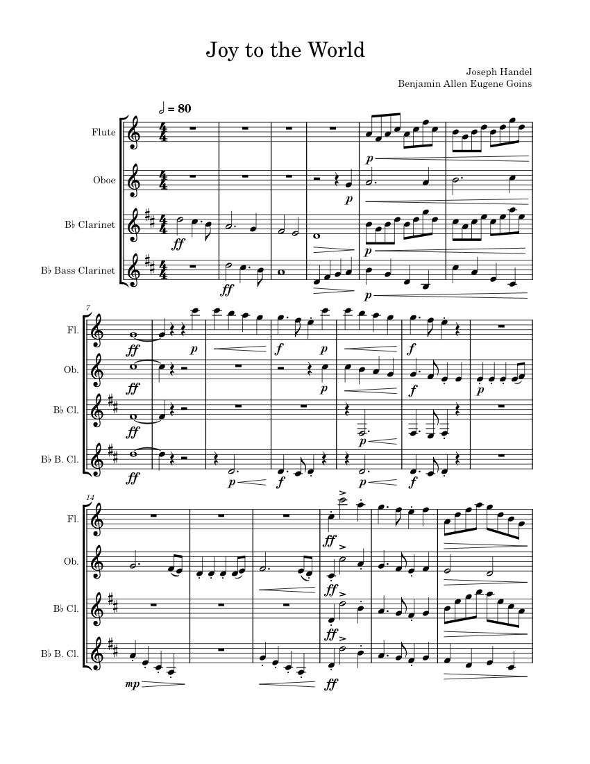 Joy To The World - Georg Friedrich Händel Sheet music for Flute, Oboe ...