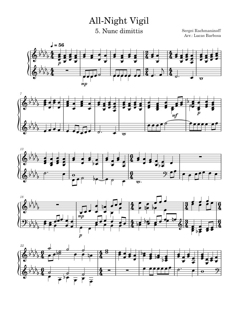 All-Night Vigil, Op.37 – 5. Nunc Dimittis – Sergei Rachmaninoff Sheet music for Piano (Solo ...