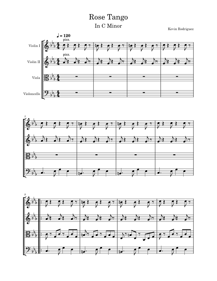 Rose_Tango Sheet music for Violin, Viola, Cello (String Quartet ...