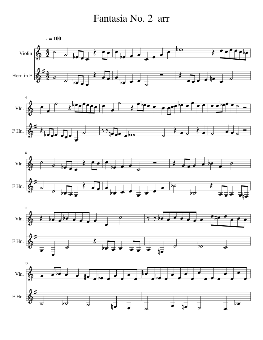 Fantasia No. 2 Sheet music for French horn, Violin (Mixed Duet ...