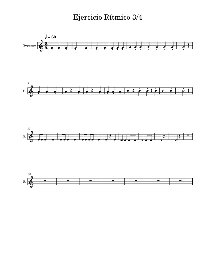 Ejercicio Rítmico 3/4 Sheet music for Soprano (Women’s Choir ...
