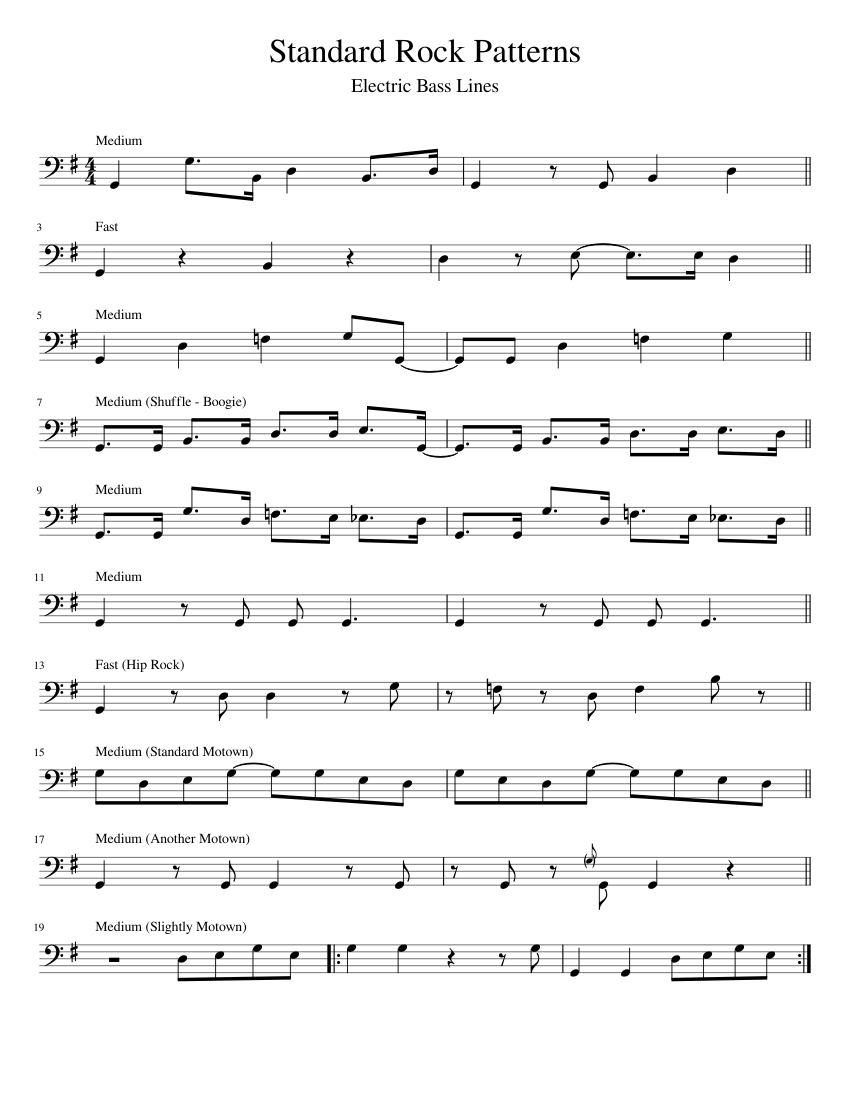 Standard Rock Patterns Sheet Music for Piano (Solo) easy | MuseScore.com