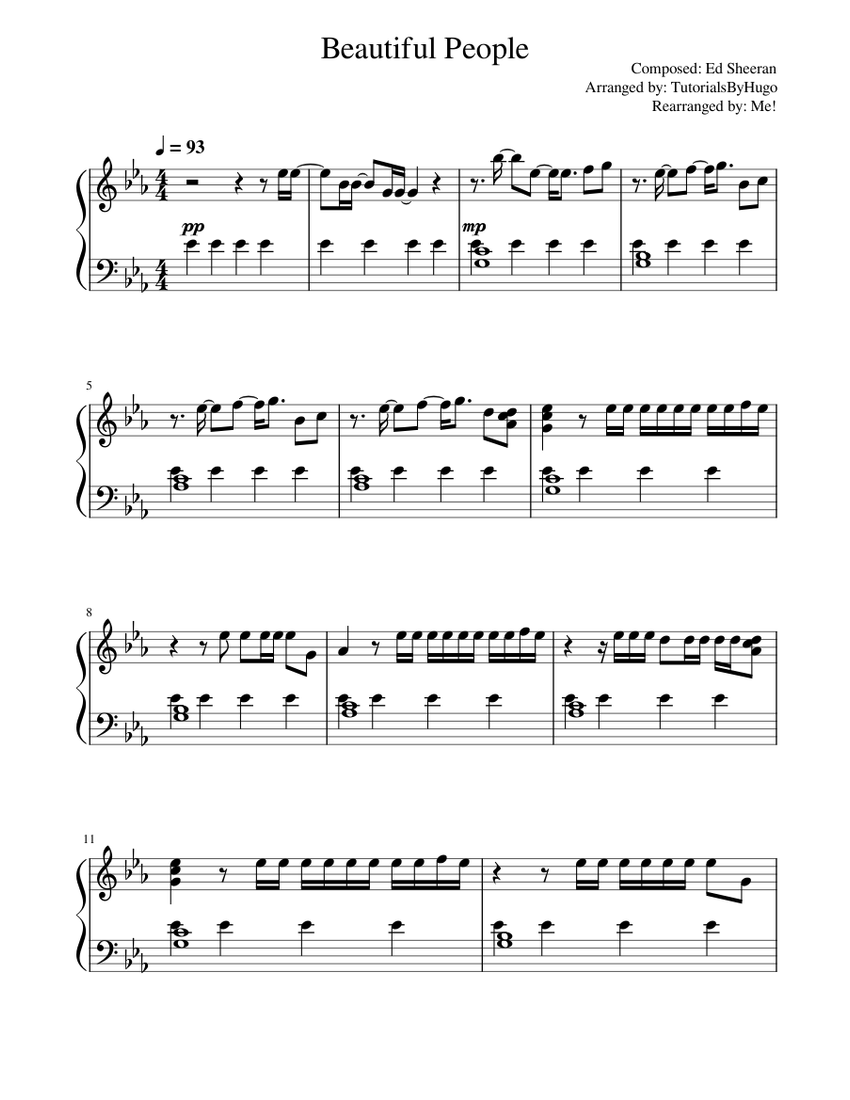 Ed Sheeran: Beautiful People Sheet music for Piano (Solo) | Musescore.com