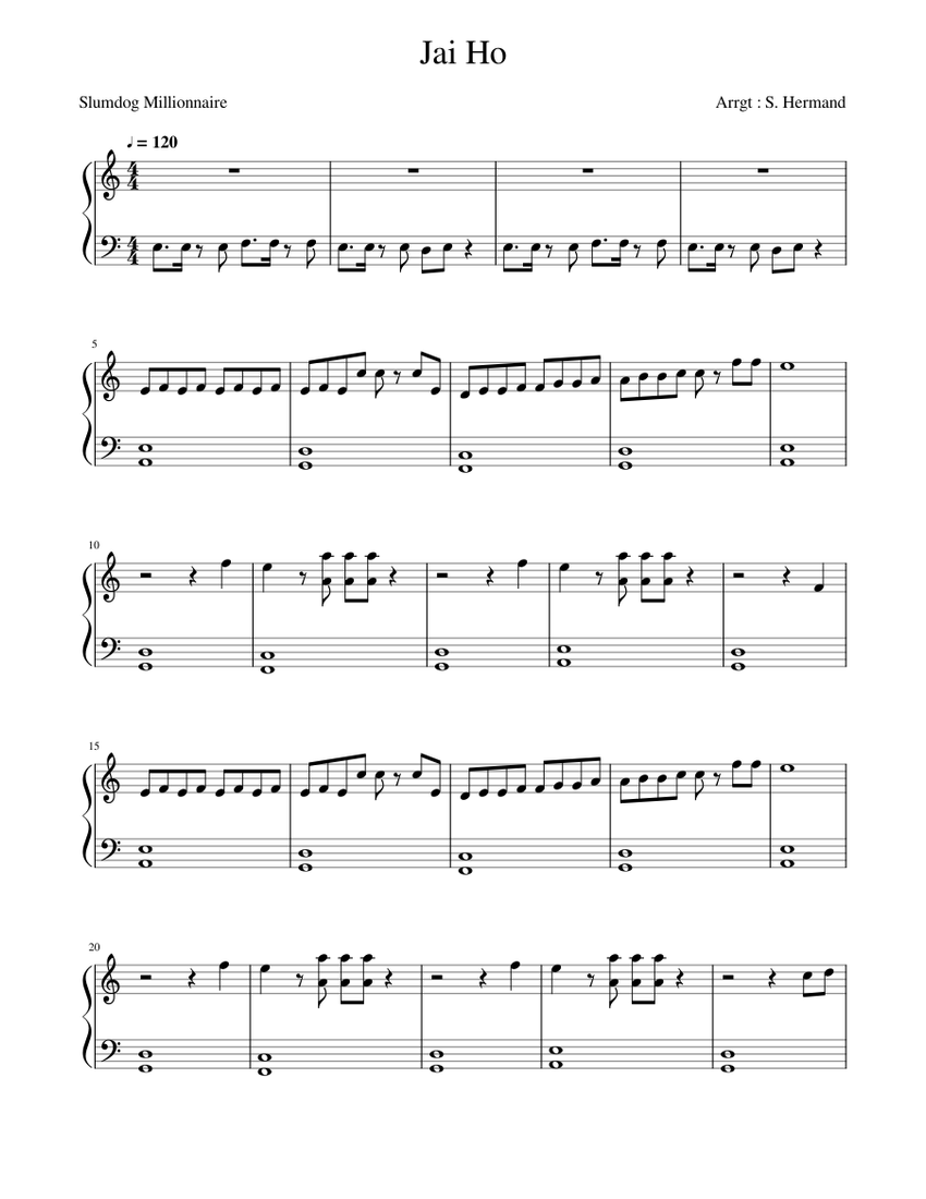 Jai Ho dans Slumdog millionnaire Sheet Music for Piano (Solo) easy ...
