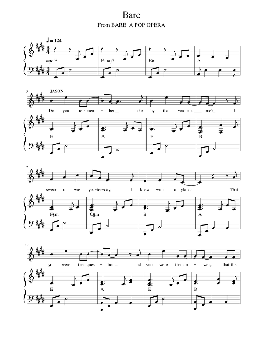 Bare: A Pop Opera – Jon Hartmere, Damon Intrabartolo Sheet music for ...