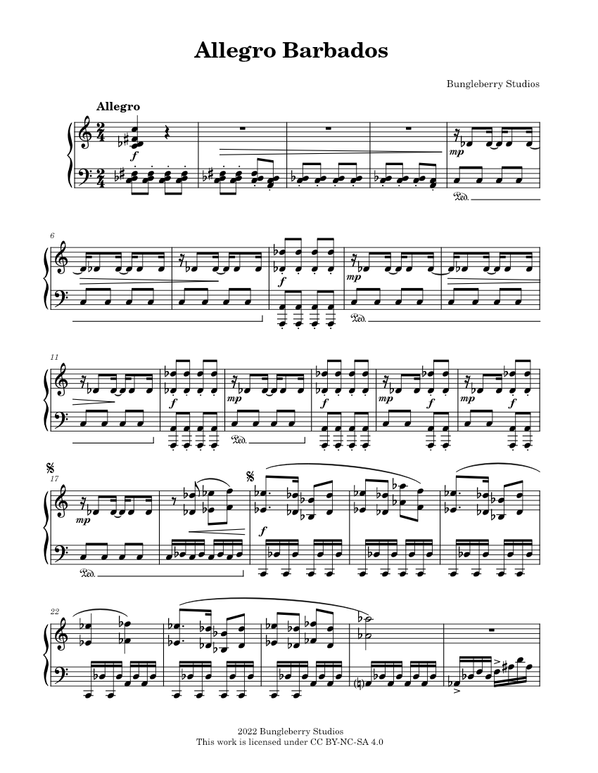 Allegro Barbados Sheet Music for Piano (Solo) | MuseScore.com