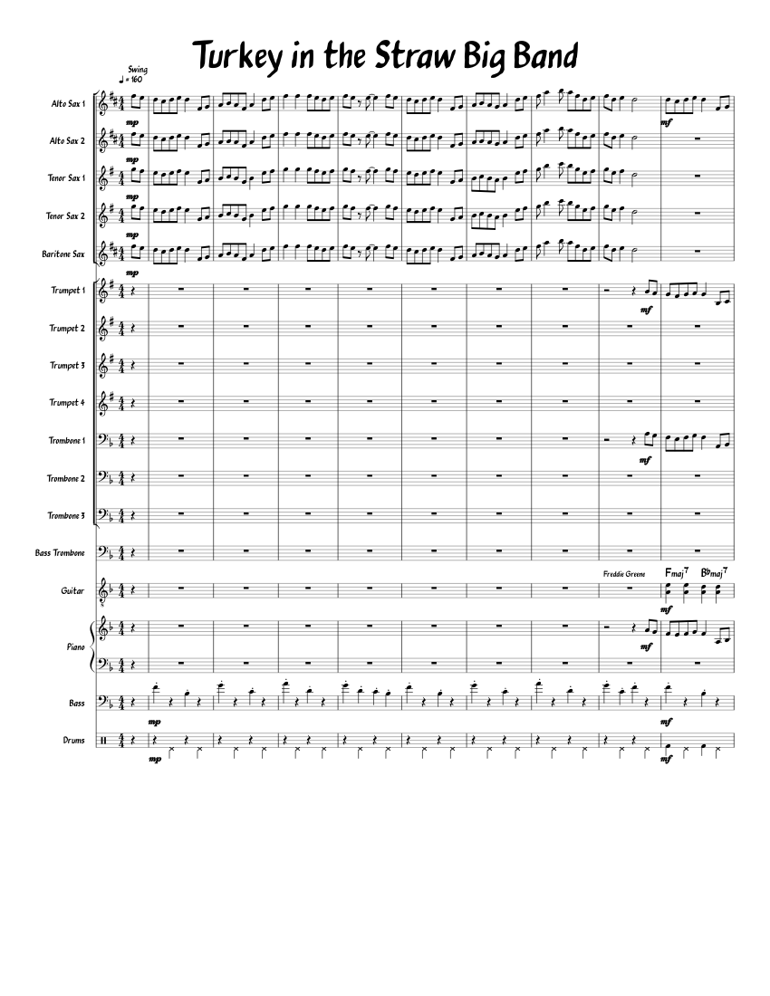 Turkey in the Straw Big Band Sheet Music for Piano, Trombone, Trombone ...