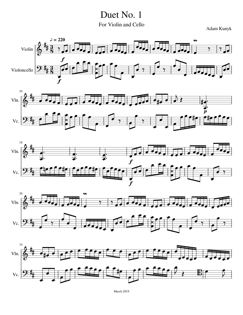 Duet No. 1 | Violin & Cello Sheet music for Violin, Cello (String Duet) | Musescore.com