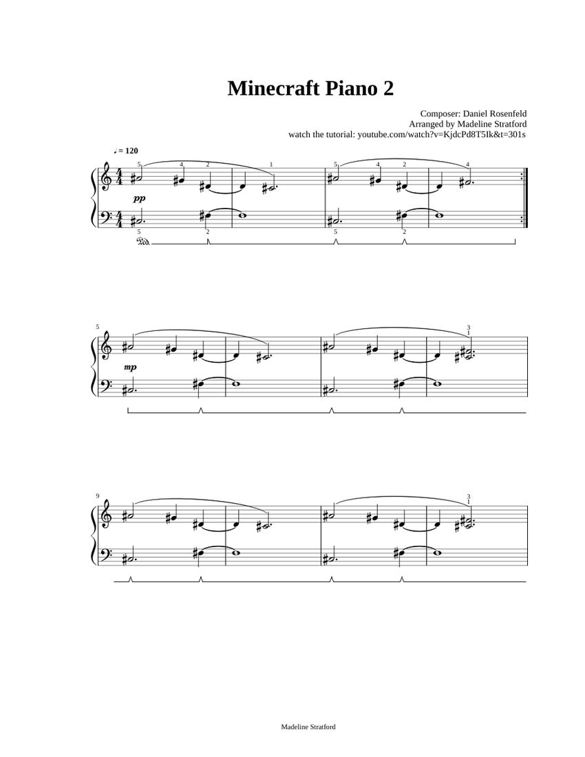 Minecraft Theme easy Piano Tutorial for beginners Sheet Music for Piano ...