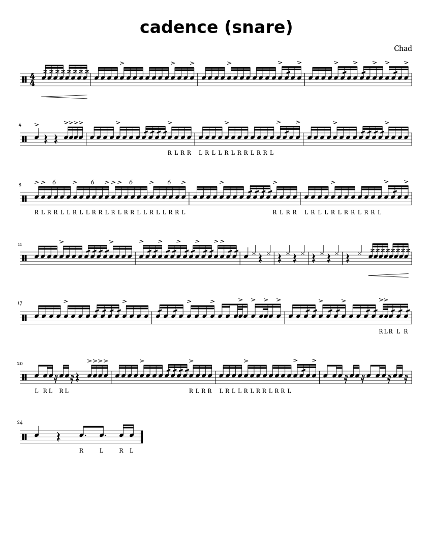 cadence (snare) Sheet Music for Snare drum (Solo) | MuseScore.com