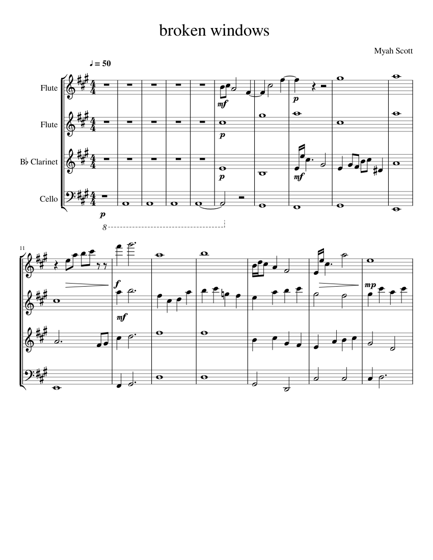 broken windows Sheet music for Flute, Oboe, Clarinet in b-flat, Bassoon ...