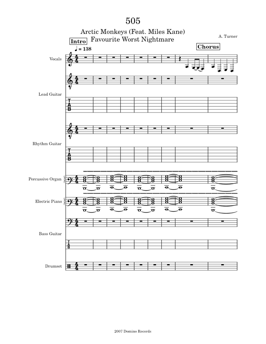 505 - Arctic Monkeys Sheet music for Piano, Organ, Kazoo, Guitar & more ...