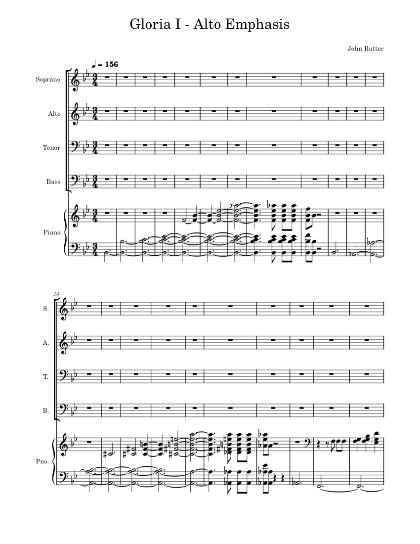 Gloria I – John Rutter - Alto Emphasis Sheet Music for Piano, Soprano ...
