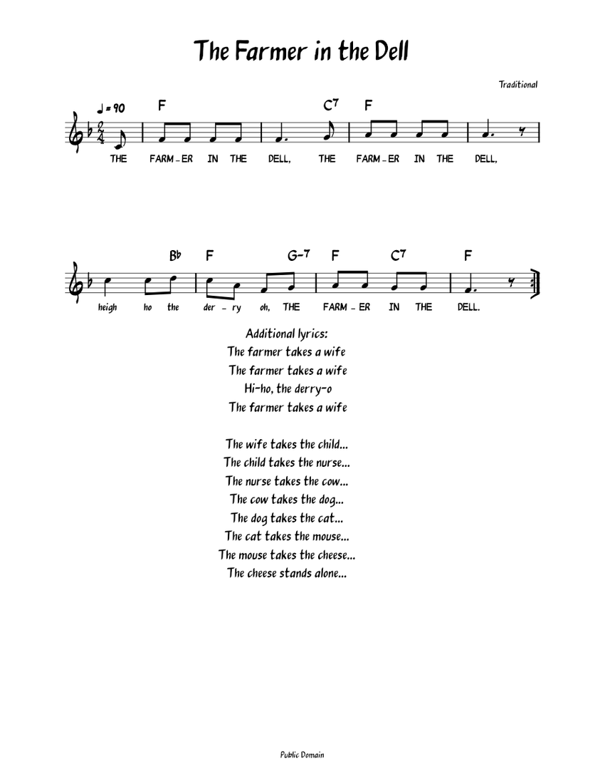 The Farmer in the Dell (Lead sheet with lyrics ) Sheet Music with ...