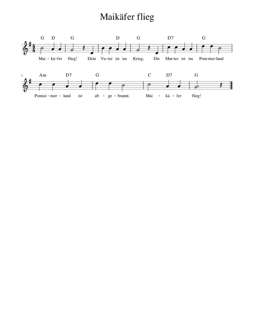 maikäfer flieg Sheet music for Piano (Solo) Easy | Musescore.com