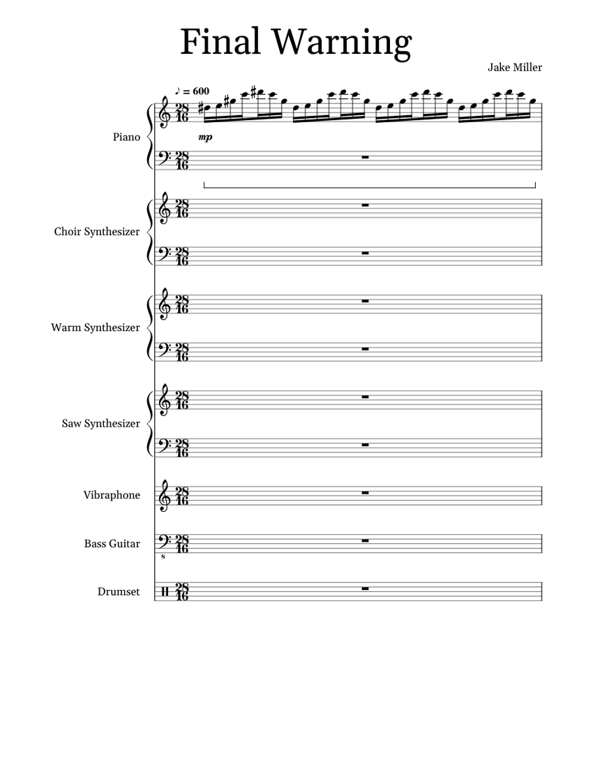 Final Warning Sheet music for Piano, Vibraphone, Bass guitar, Drum ...