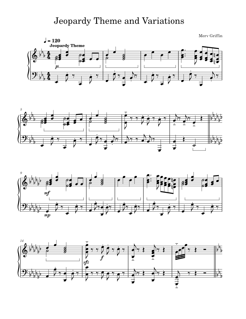 Jeopardy Theme with Variations Sheet music for Piano (Solo) | Musescore.com