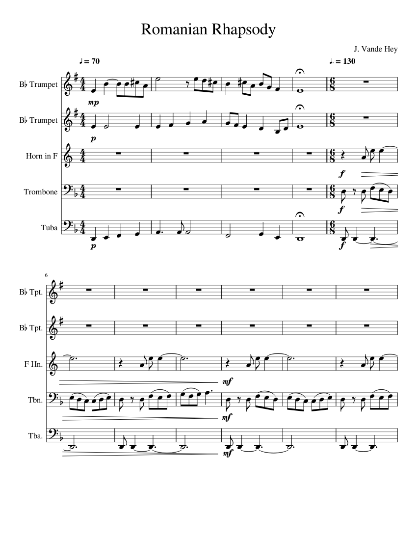 Romanian Rhapsody Sheet Music for Trombone, Tuba, Trumpet in b-flat ...