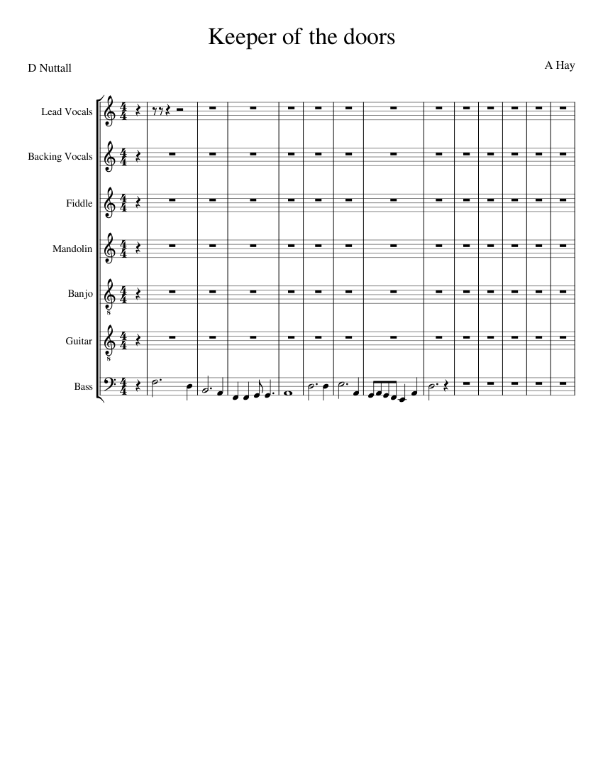 Keeper of the doors Sheet music for Vocals, Violin, Guitar, Bass guitar ...