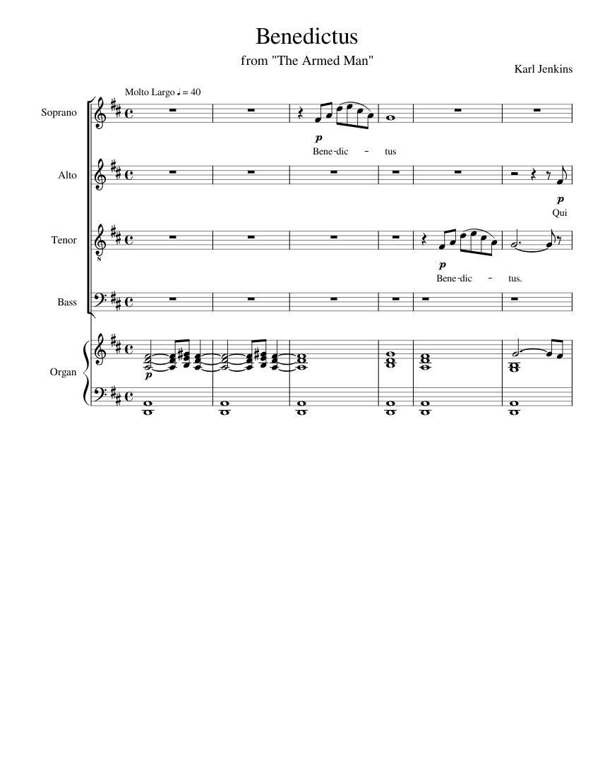 Benedictus Sheet Music for Organ, Flute, Cello, Strings group (Mixed ...
