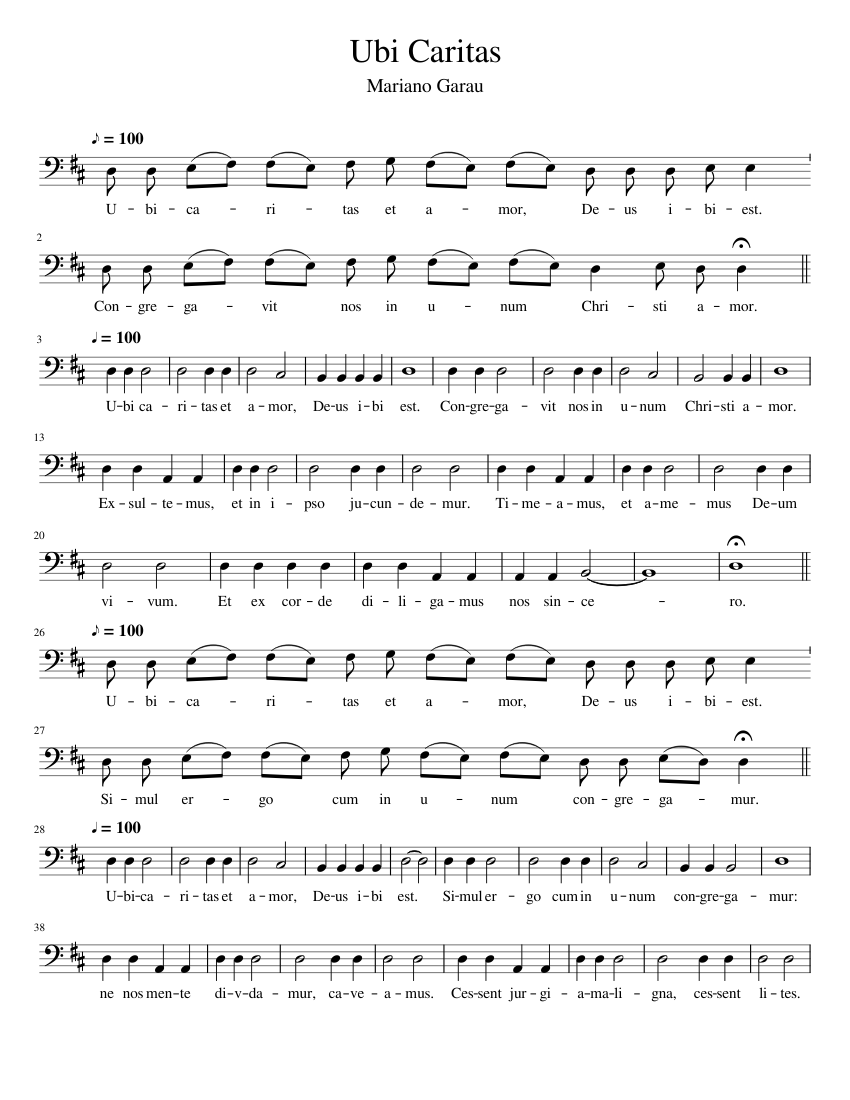 Ubi Caritas, Garau (bass part) Sheet Music for Piano (Solo) Easy ...
