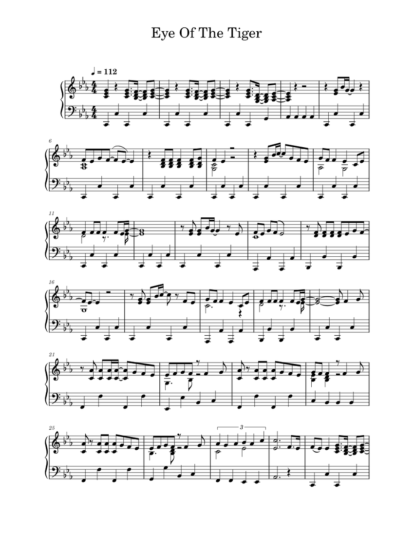 Eye of the tiger – Survivor Sheet Music for Piano (Solo) easy ...