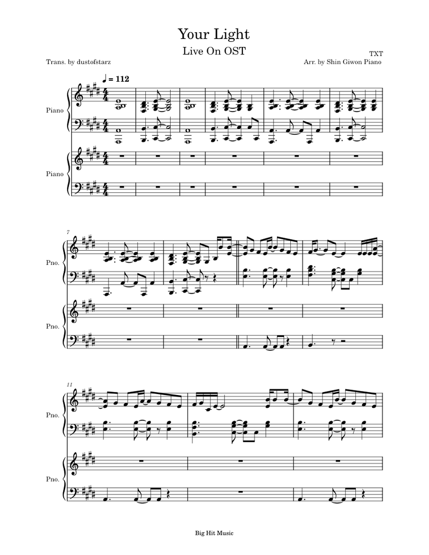 Your Light Duet - TXT (Shin Giwon Piano) Sheet music for Piano (Piano ...