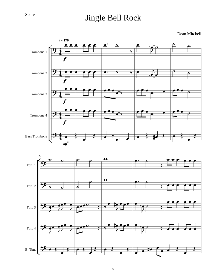 Jingle Bell Rock Trombones Sheet Music for Trombone, Trombone bass ...