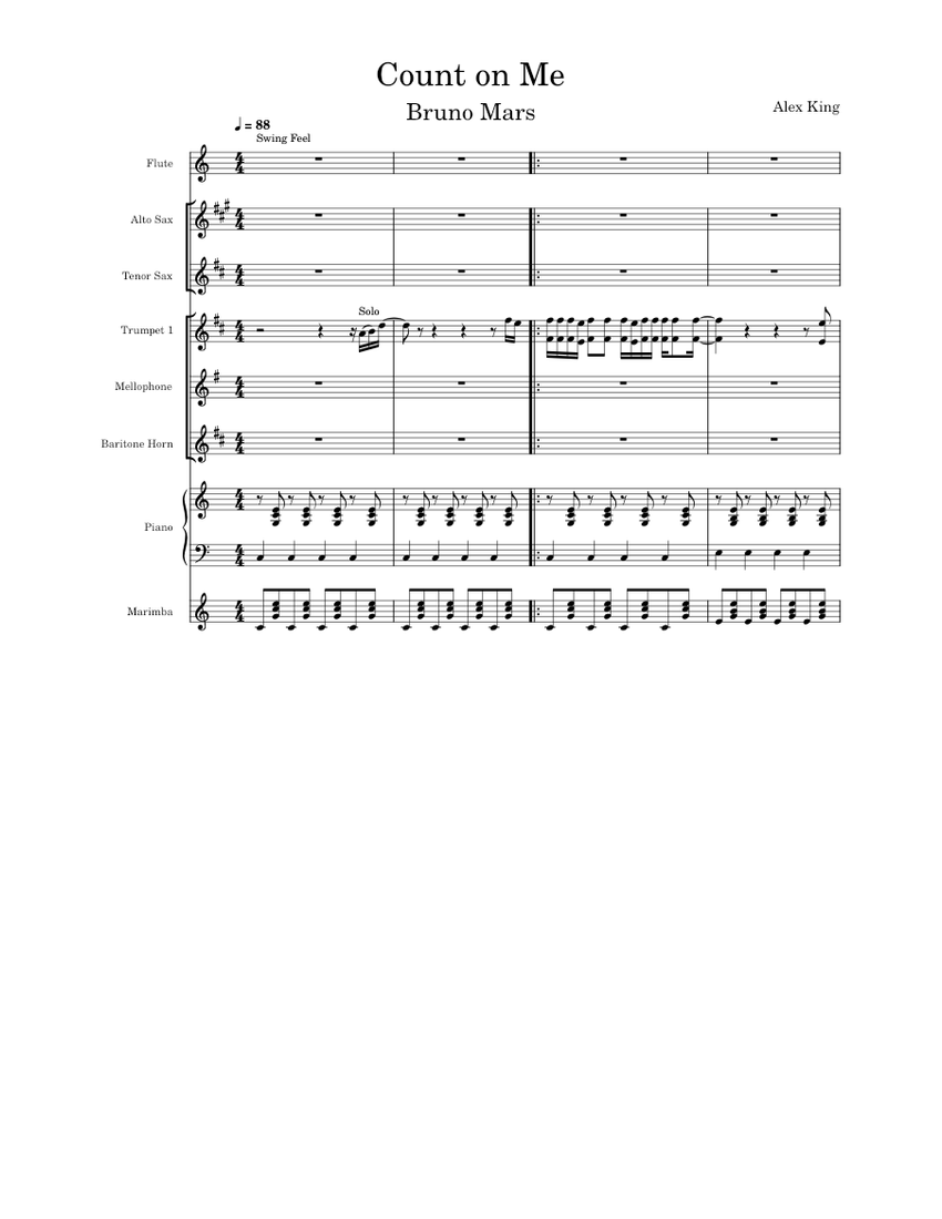 Count on me – Bruno Mars Count on Me Sheet Music for Piano, Mellophone ...