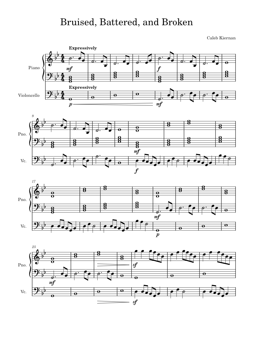 Bruised, Battered, and Broken Sheet music for Piano, Cello (Mixed Duet ...