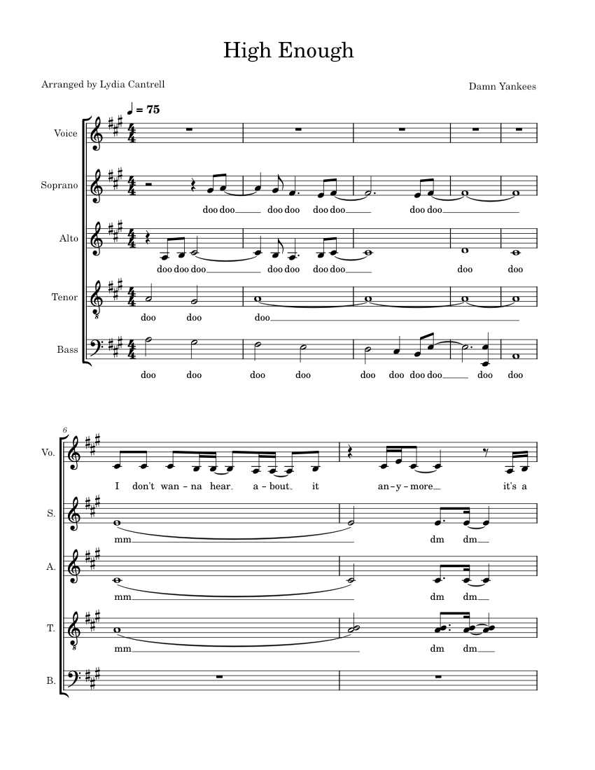 High Enough – Damn Yankees Sheet Music for Soprano, Alto, Tenor, Bass ...