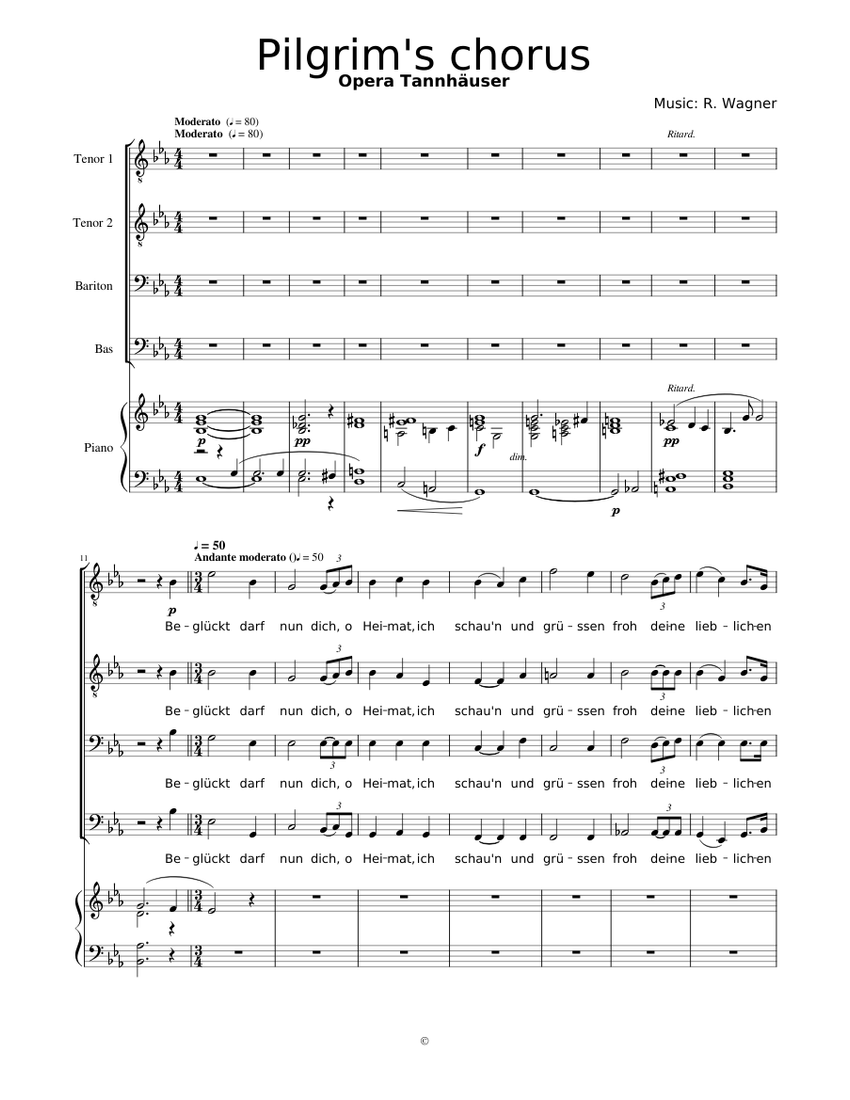 FRM162 Pilgrim's Chorus-Wagner-TTBB-PAR Sheet music for Piano, Tenor, Baritone horn, Harmonica ...