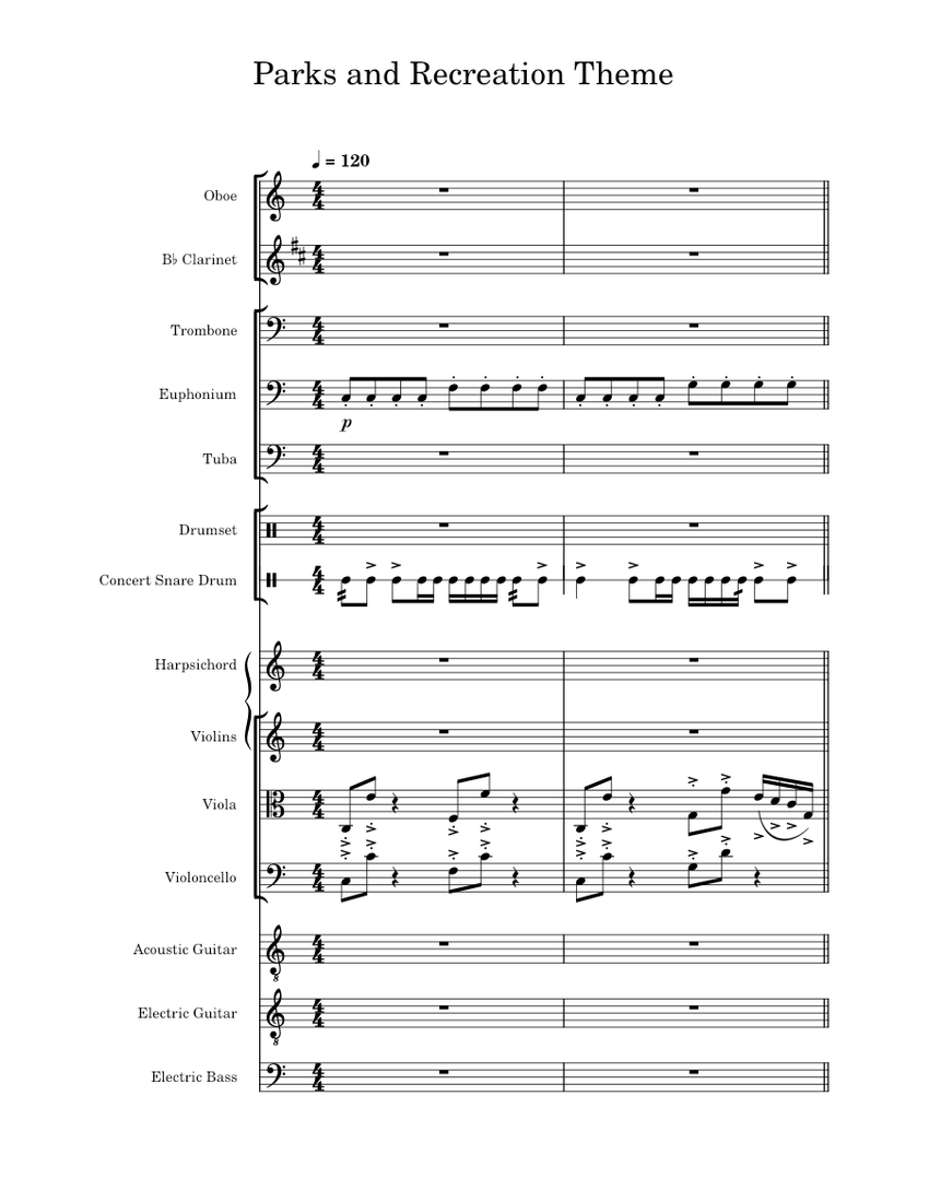 Parks and Recreation Theme Transcription Sheet Music for Trombone ...