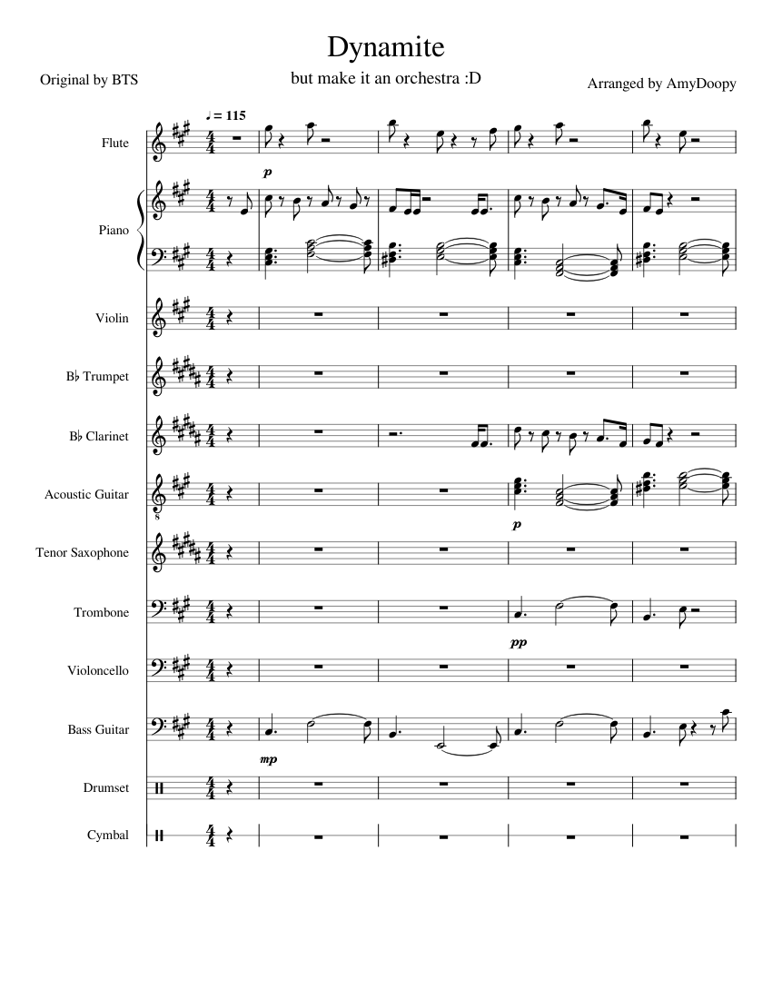 Dynamite - Orchestral Cover Sheet Music for Piano, Trombone, Flute ...