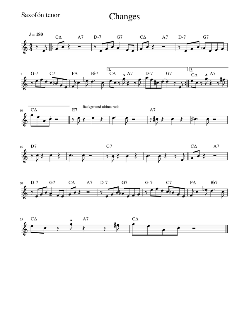 Changes tenor Sheet Music with Chords for Saxophone tenor (Solo ...