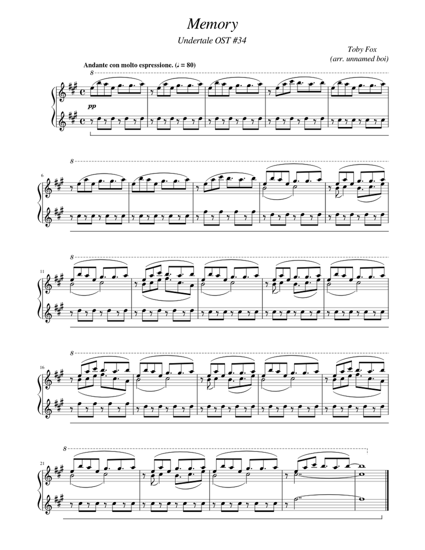 Undertale OST | Toby Fox - Memory | Piano solo Sheet Music for Piano ...