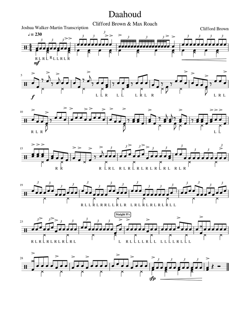 Daahoud max roach solo transcription Sheet music for Drum group (Solo ...