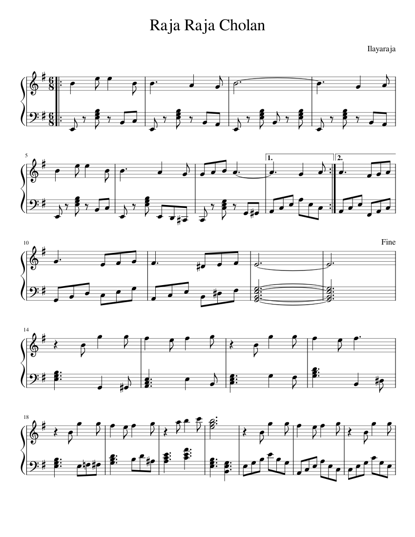 Raja Raja Chozan - Ilayaraja – Ilayaraja Sheet music for Piano (Solo ...