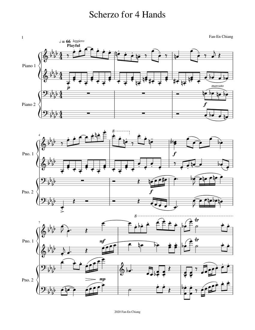 Scherzo for 4 hands Sheet music for Piano (Piano Duo) | Musescore.com
