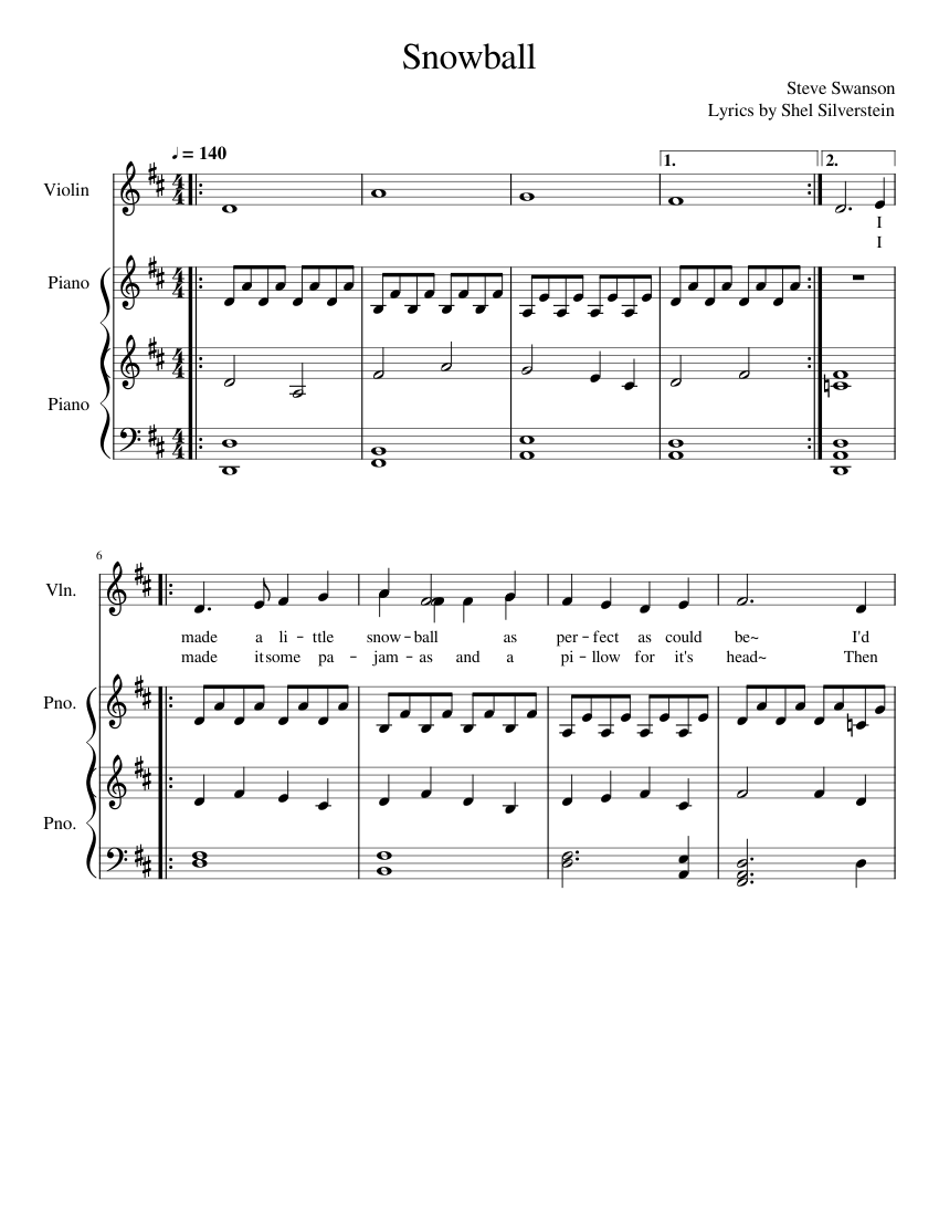 Snowball :) Sheet Music for Piano, Violin (Mixed Trio) | MuseScore.com