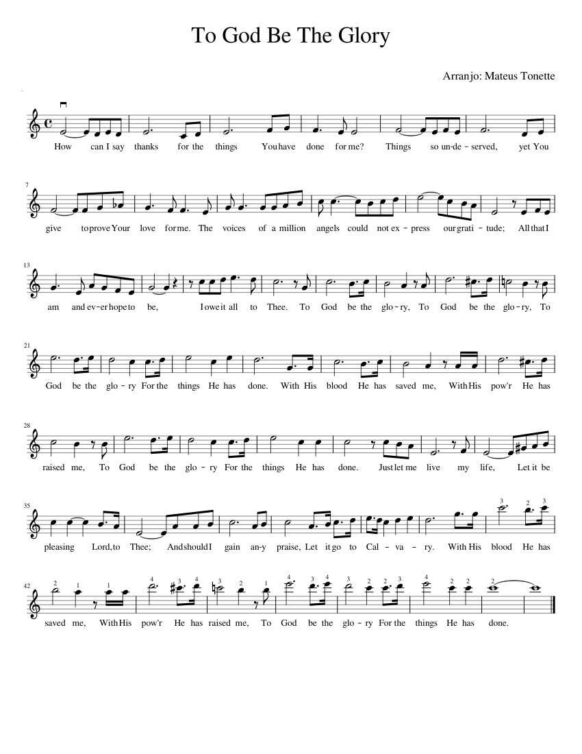 To God Be The Glory - Violin Sheet Music for Flute (Solo) | MuseScore.com