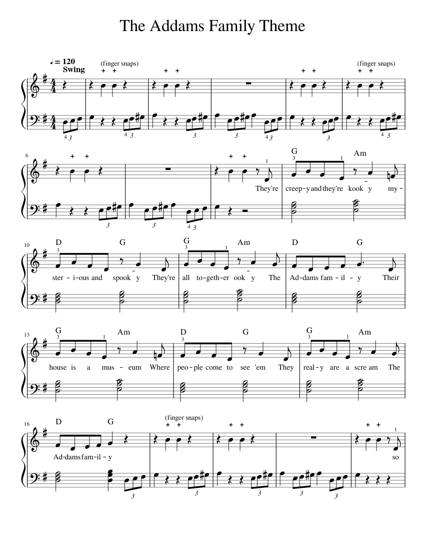 The Addams Family Theme Sheet music for Piano (Solo) | Musescore.com