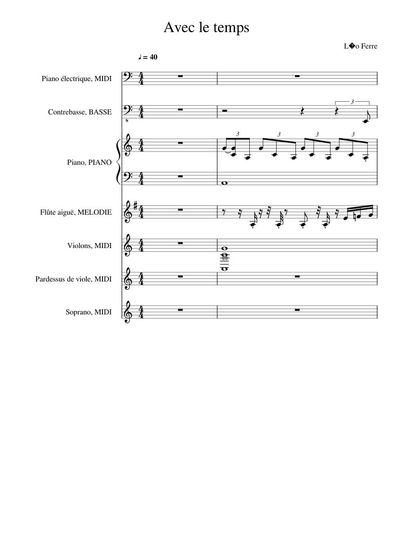 Avec le temps Sheet music for Piano, Soprano, Flute, Contrabass & more ...