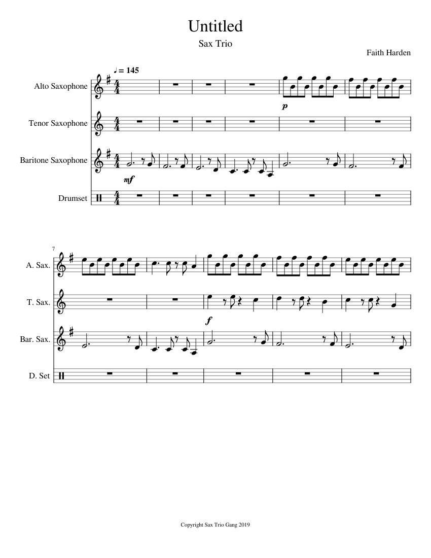 Untitled Sheet music for Saxophone alto, Saxophone tenor, Saxophone ...