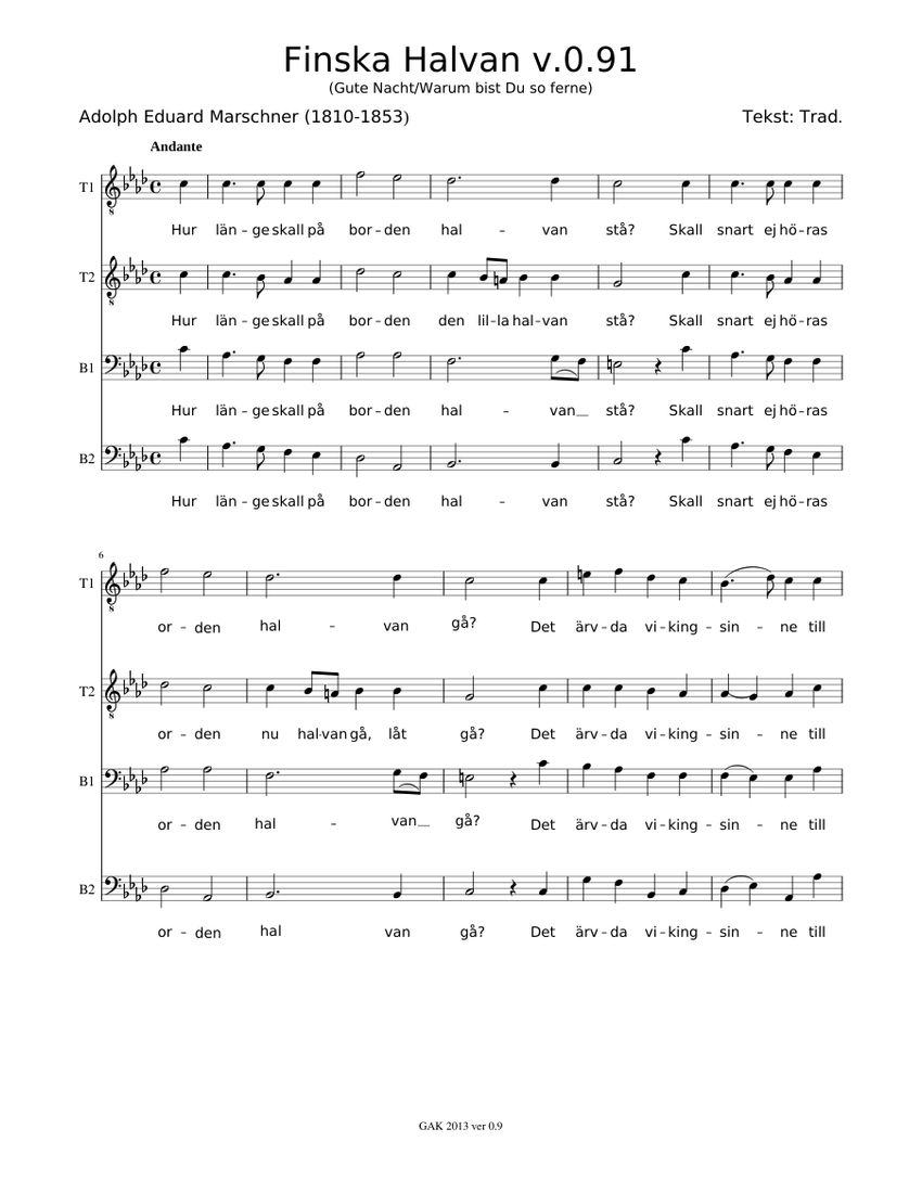 Finska Halvan Sheet Music for Tenor, Baritone (Choral) | MuseScore.com